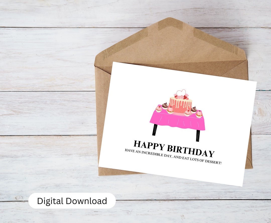 Printable Fun Cake Birthday Card, Digital Download, Instant Download, 7 ...