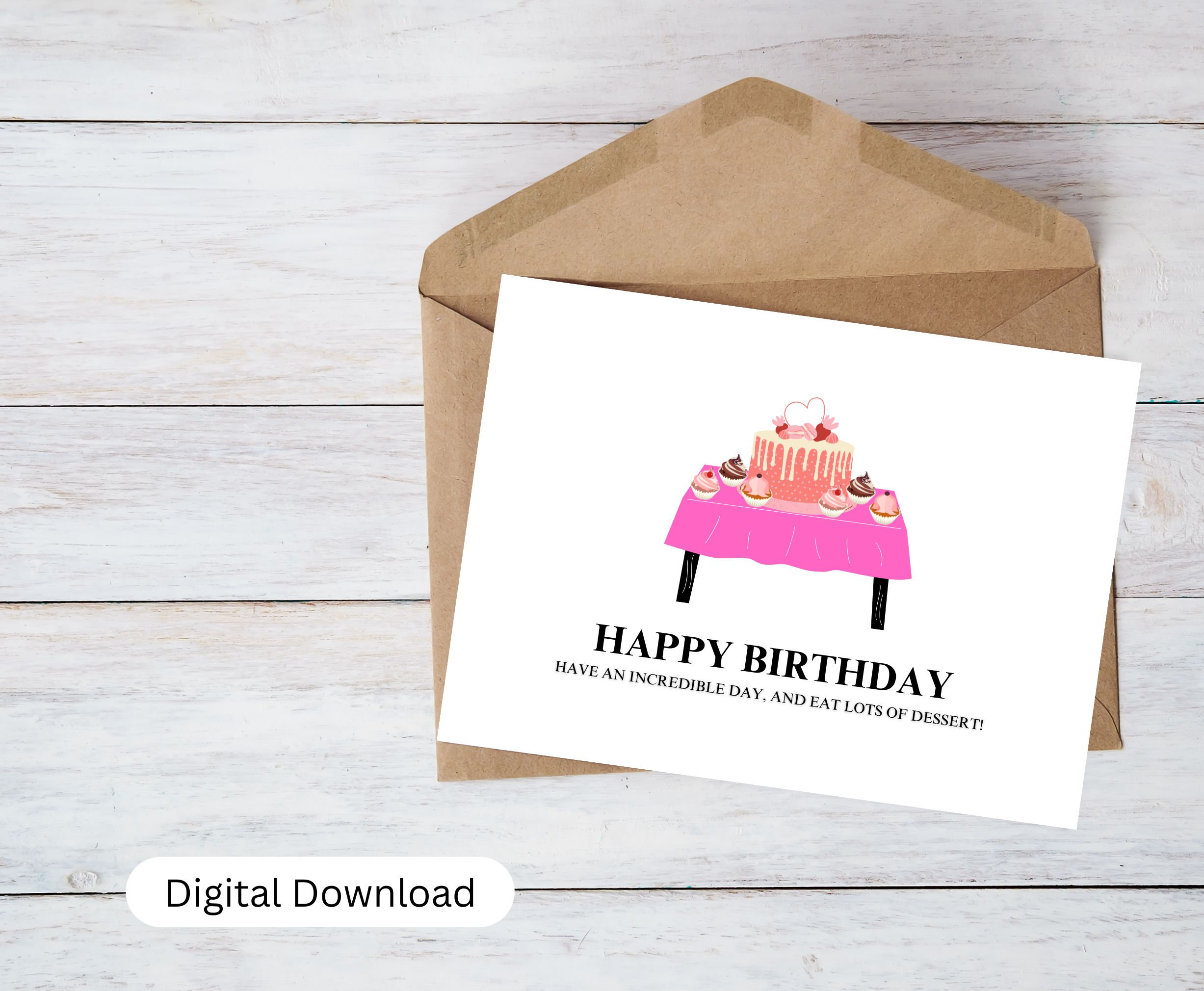 Printable Fun Cake Birthday Card, Digital Download, Instant Download, 7 ...