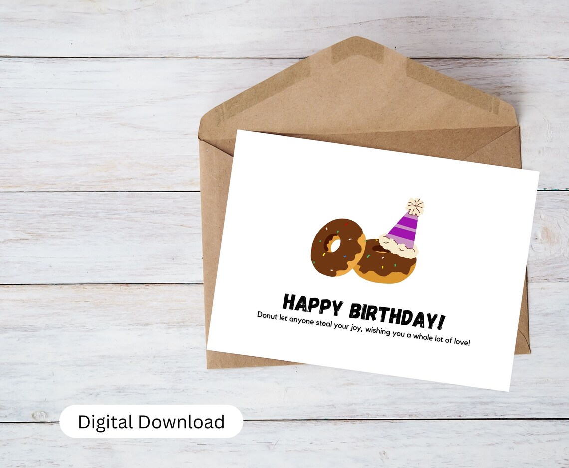 Printable Fun Donut Birthday Card, Digital Download, Instant Download ...