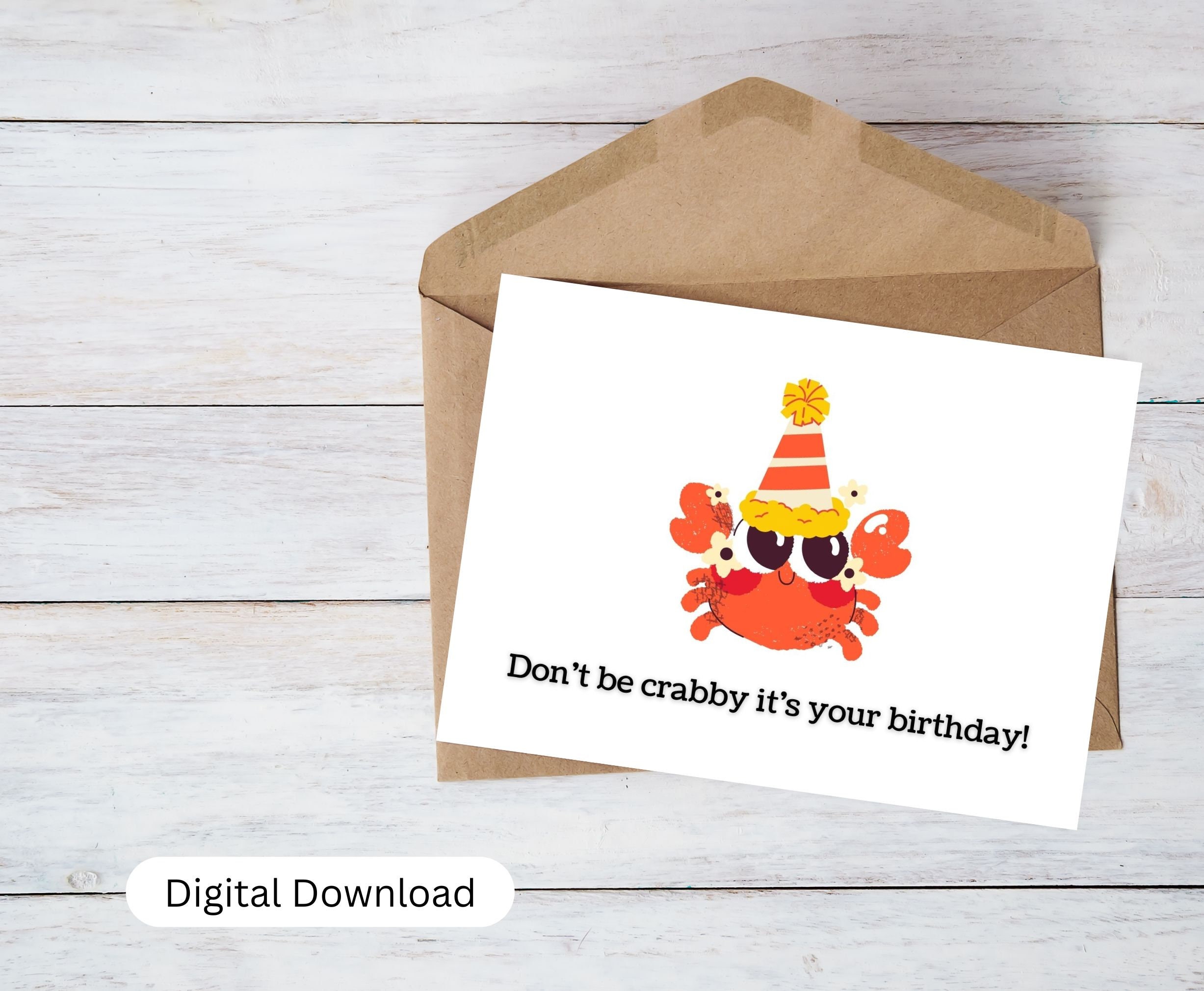 Printable Crab Birthday Card, Digital Download, Instant Download, 7 X 5 ...