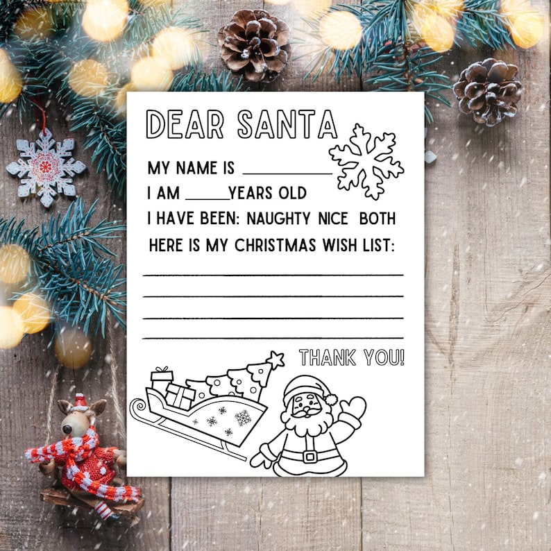 Letter to Santa Coloring Page Printable Christmas Wish List, Dear Santa ...