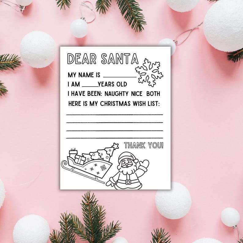 Letter to Santa Coloring Page Printable Christmas Wish List, Dear Santa ...