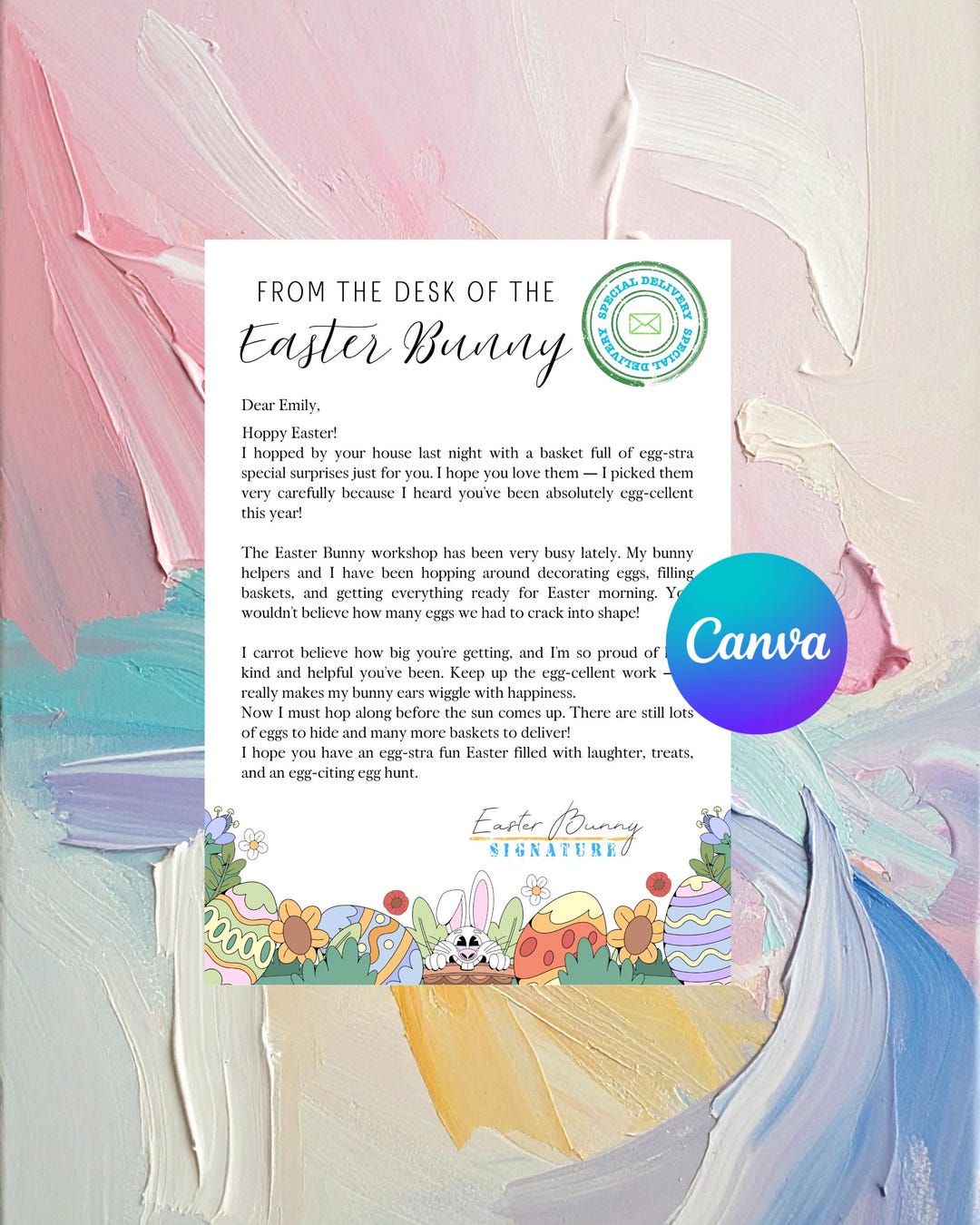 Editable Easter Bunny Letter for Kids Canva Template | Personalized 5x7 ...