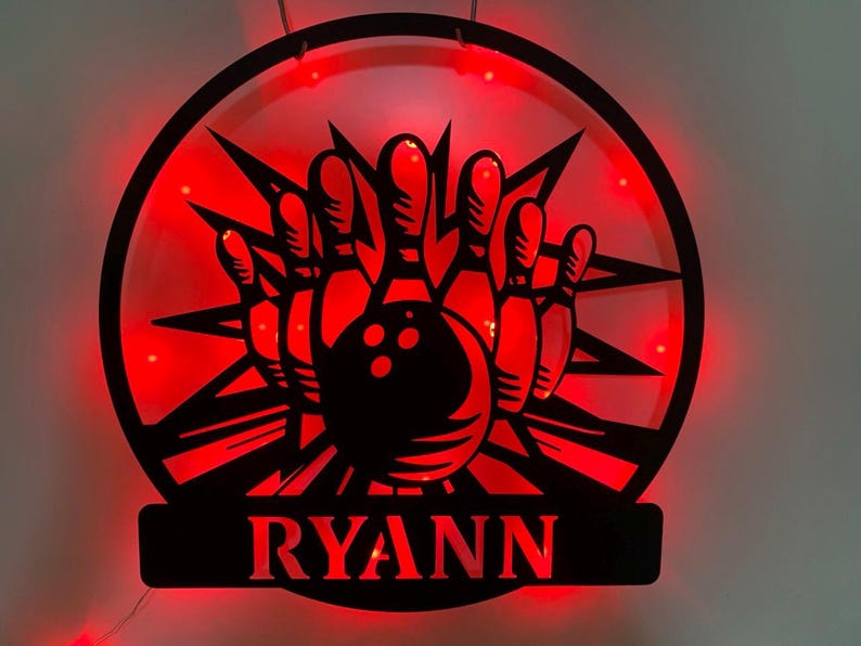 Custom Bowling Metal Wall Art With LED Light, Personalized Bowling ...