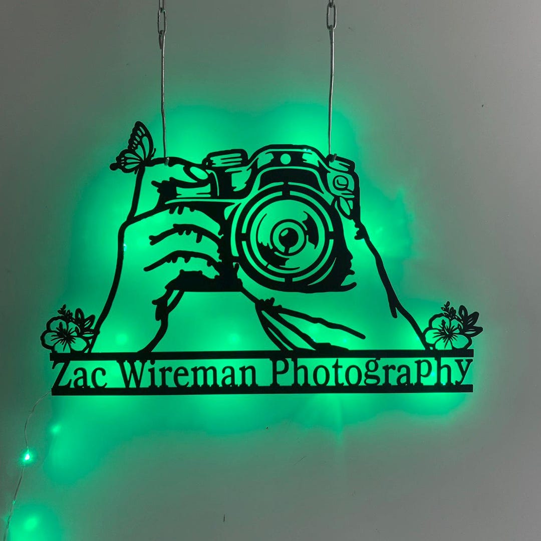 Custom Camera Metal Wall Art LED Light, Personalized Photographer Metal ...