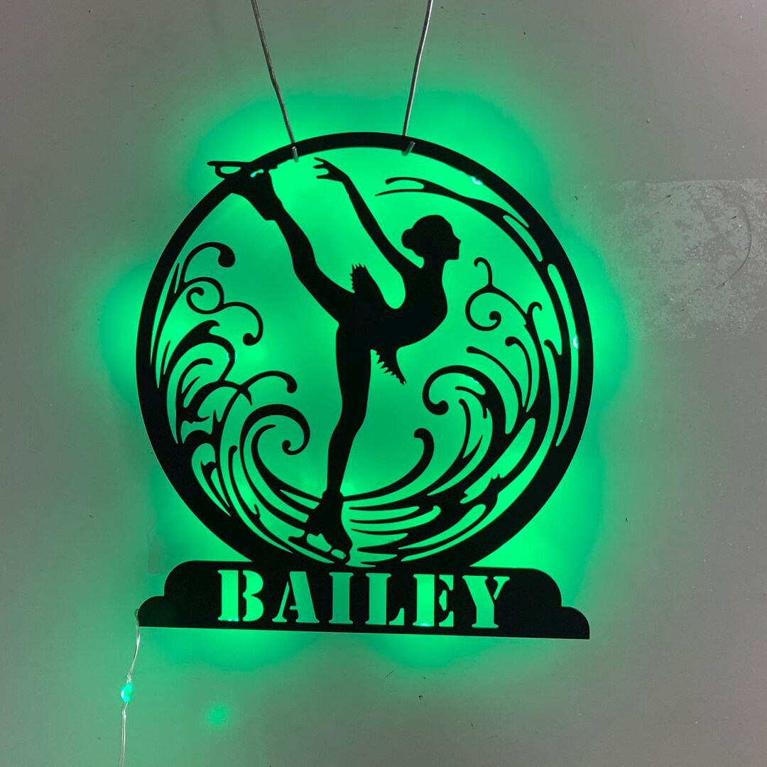 Custom Girl Figure Skating Metal Wall Art LED Lights, Custom Figure ...