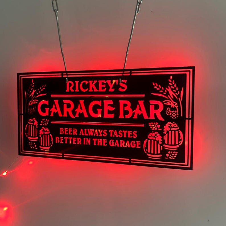 Custom Garage Bar Metal Wall Art With LED Lights, Personalized Workshop ...
