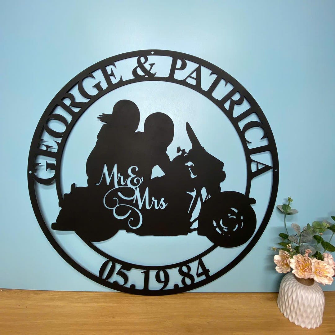 Custom Couple Motorcycle Monogram Metal Wall Art, Personalized Couple ...