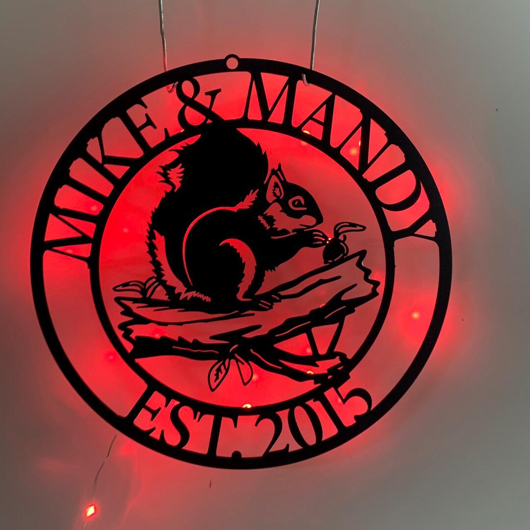 Personalized Squirrel Metal Wall Art With LED Lights, Custom Squirrel ...