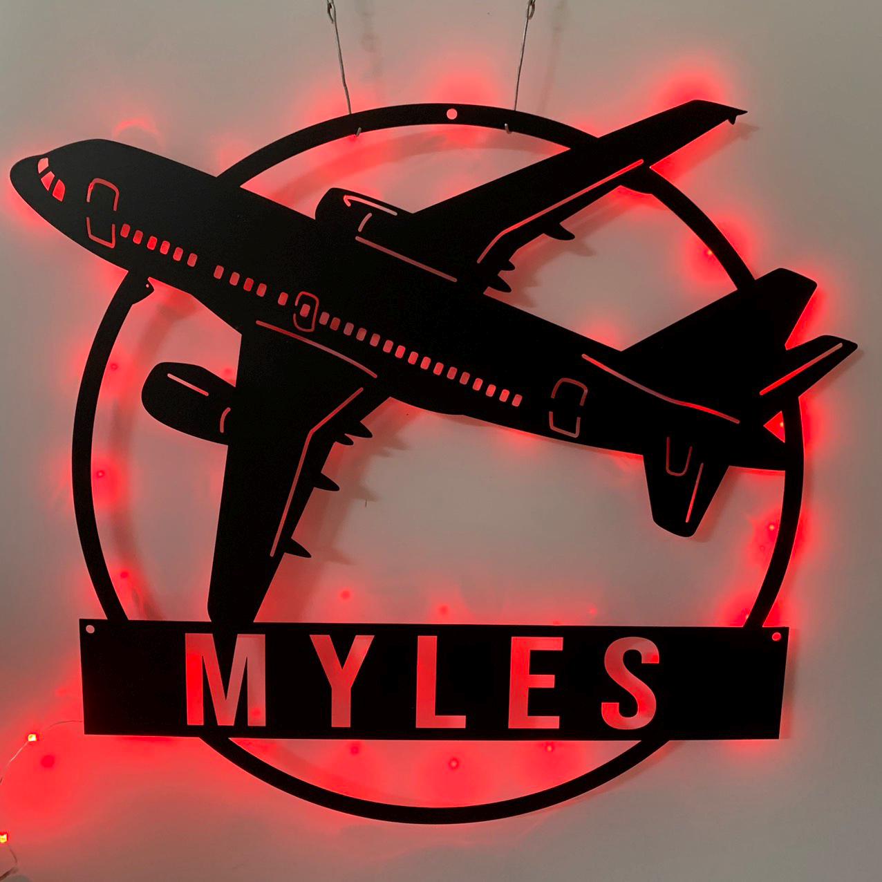 Custom Airplane Metal Wall Art With LED Lights,personalized Pilot Metal ...
