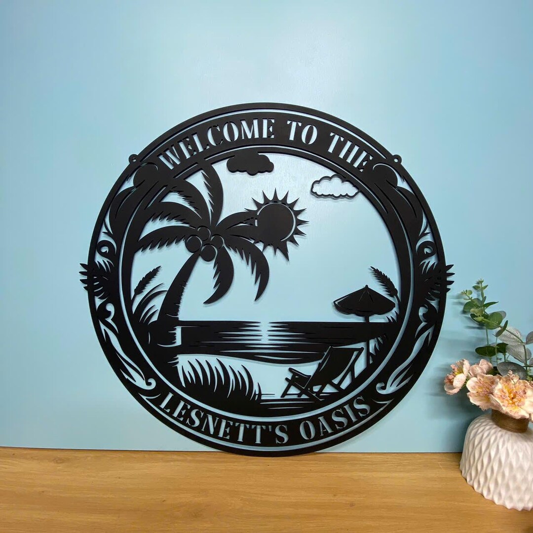 Personalized Oasis Sunset Beach House Monogram Metal Sign,custom ...