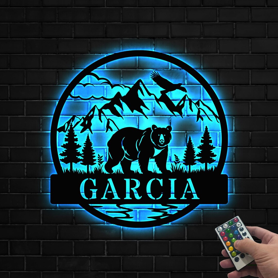 Personalized Bear Cabin Sign With Led Light, Custom Cabin Decoration ...