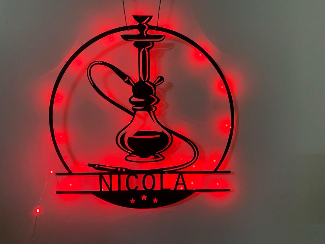 Customized Shisha Hookah Metal Wall Art LED Lights, Personalized Smoke ...