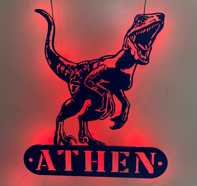 Custom Name Dinosaur Metal Sign With LED Lights, Personalized Dino T ...