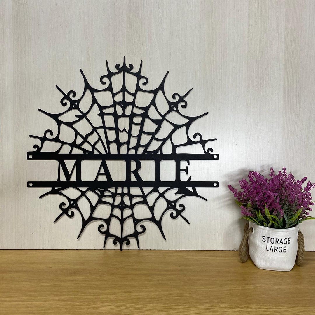 Custom Spider Web Metal Wall Art, Personalized Spider Web Monogram ...