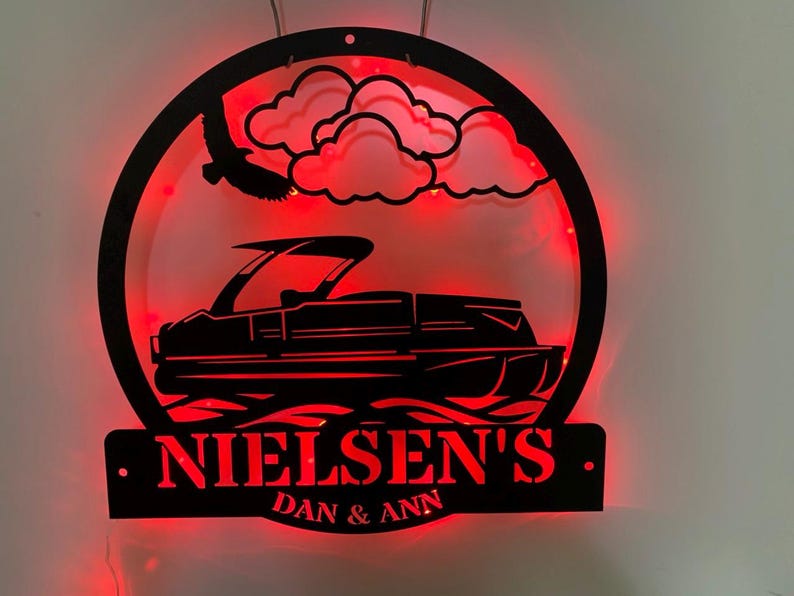 Custom Pontoon Metal Sign With LED Light, Personalized Pontoon Boat Metal Wall Art, Pontoon ...