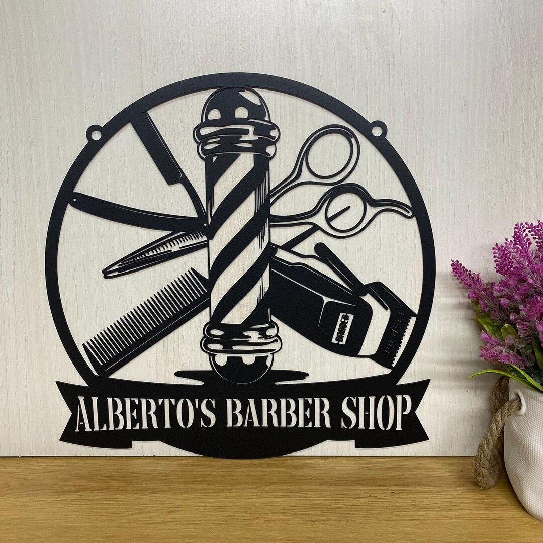 Custom Barber Shop Metal Wall Art, Personalized Barber Shop Metal Sign ...