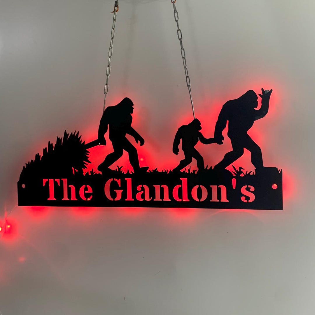 Custom Bigfoot Metal Wall Art LED Light, Bigfoots in Forest Family Name ...