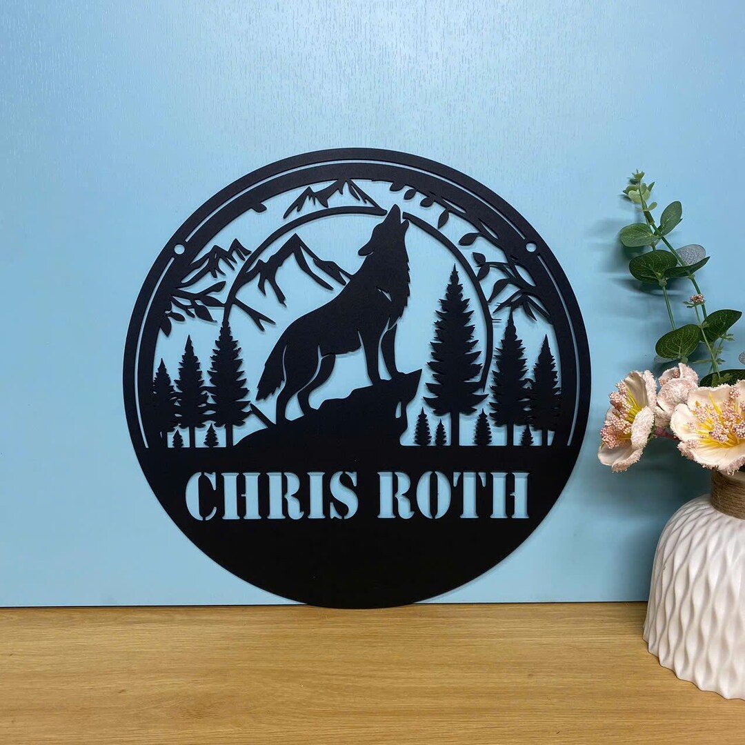 Personalized Howling Wolf Mountain Ranch Metal Sign, Custom Name ...