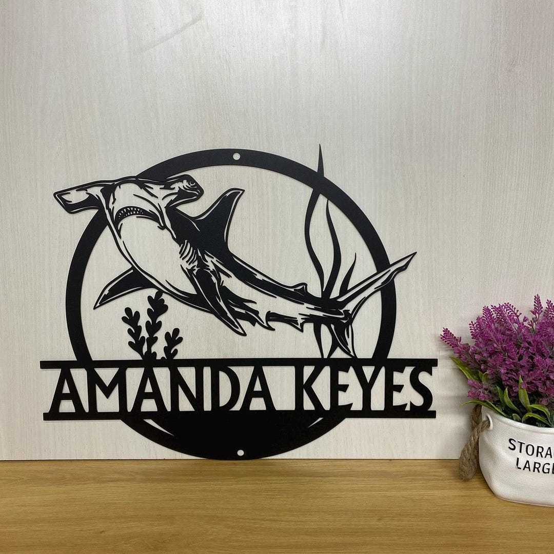 Custom Hammerhead Shark Metal Wall Art, Personalized Name Hammerhead ...