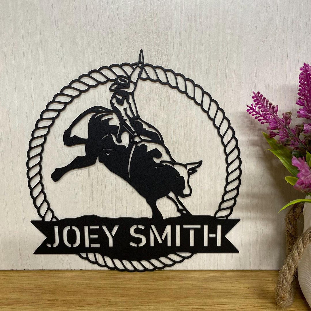Custom Bull Rider Metal Wall Art, Personalized Rodeo Bull Rider Name ...
