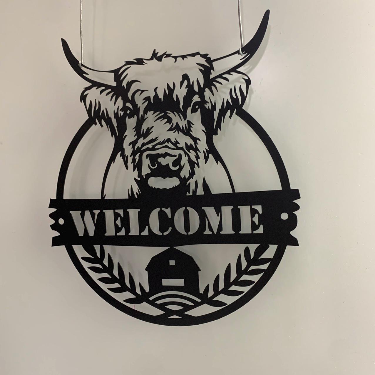 Custom Highland Cow Monogram Metal Wall Art, Personalized Highland Cow ...