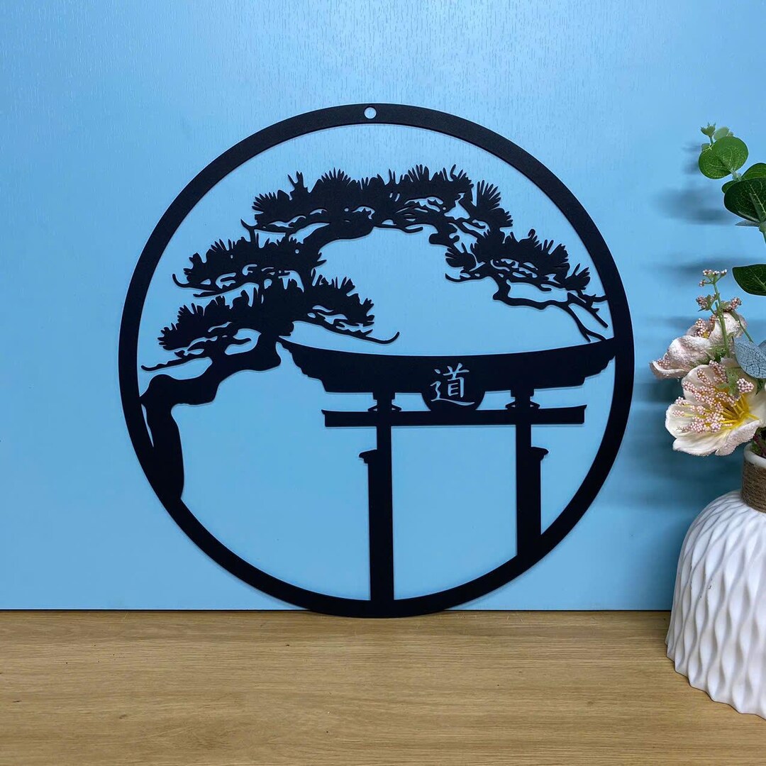 Japanese Bonsai Tree Torii Gate Metal Wall Sign,japanese Inspired Metal ...