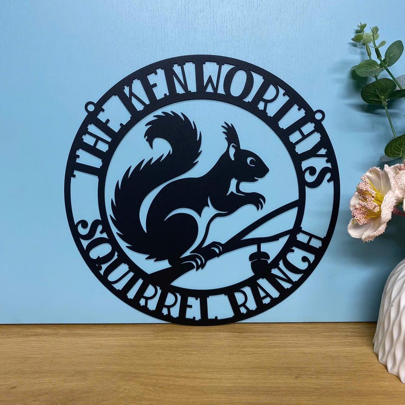Personalized Squirrel Metal Wall Art, Custom Squirrel Monogram Metal ...
