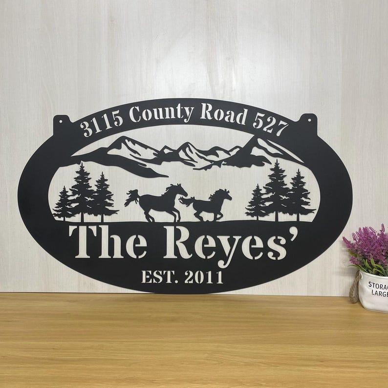 Personalized Family Name Horse Metal Farm Sign, Wild Horse Farmhouse ...