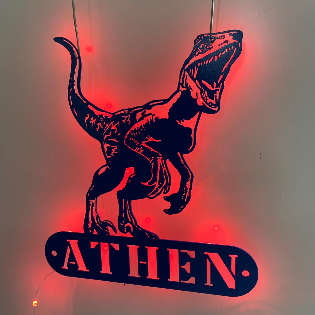 Custom Name Dinosaur Metal Sign With LED Lights, Personalized Dino T ...