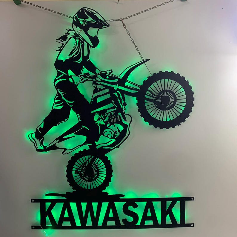 Custom Dirt Bike Metal Sign Wall Art With LED Lights, Personalized ...