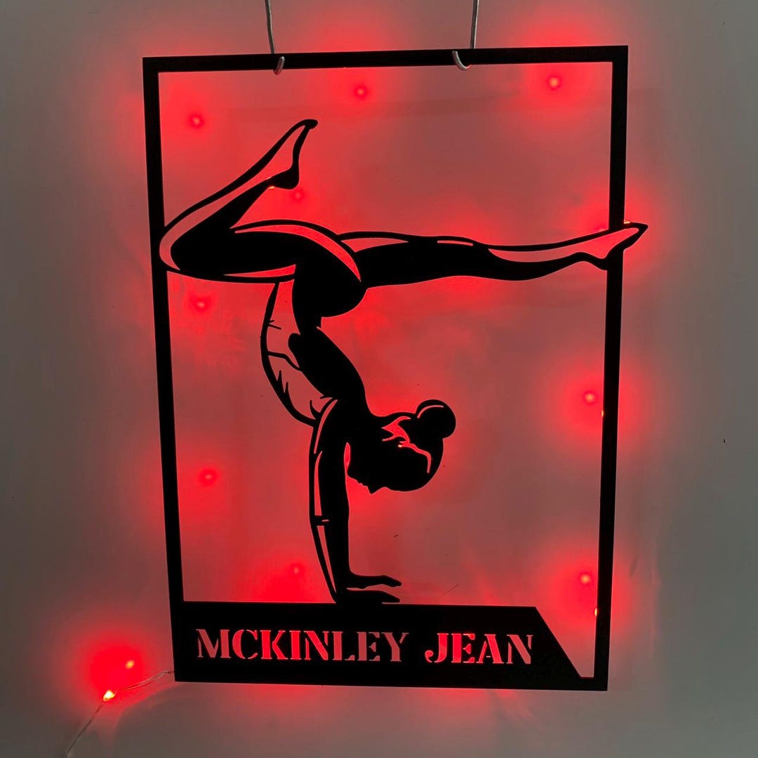 Custom Female Gymnastics Metal Wall Art LED Light, Personalized Girl ...