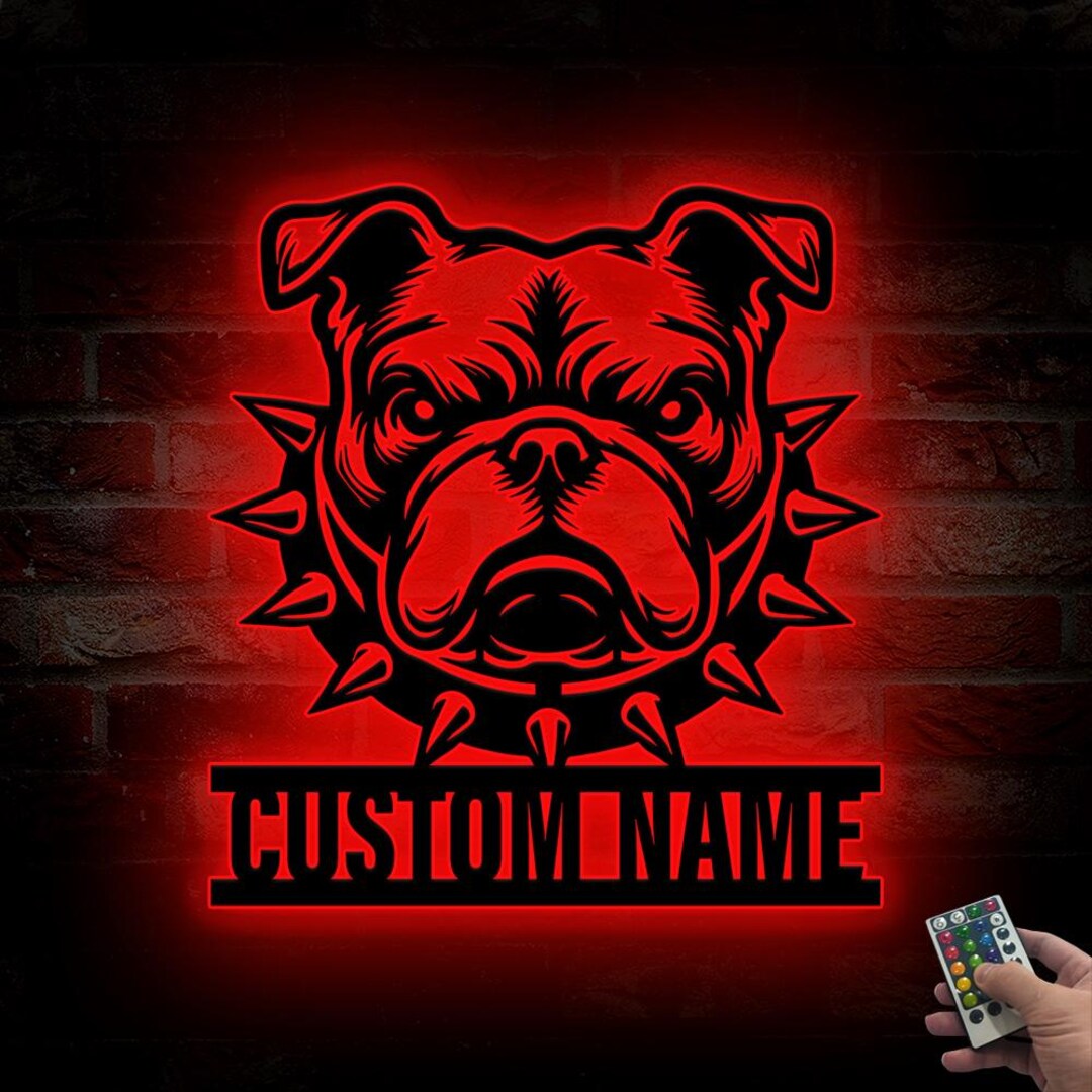Personalized Bulldog Metal Wall Art LED Lights, Custom Dog Lover Name ...