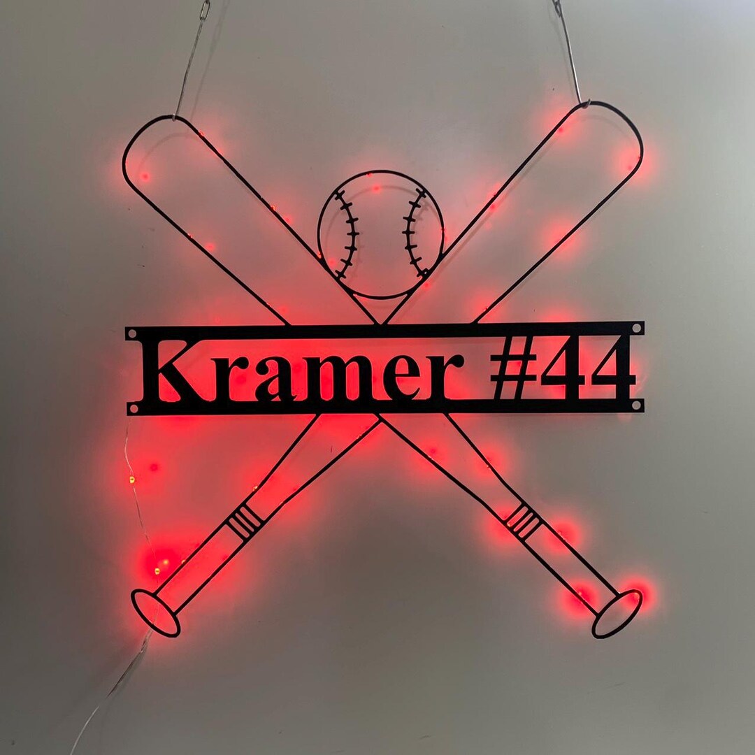 Custom Baseball Bat Metal Line Art With LED Light, Personalized ...