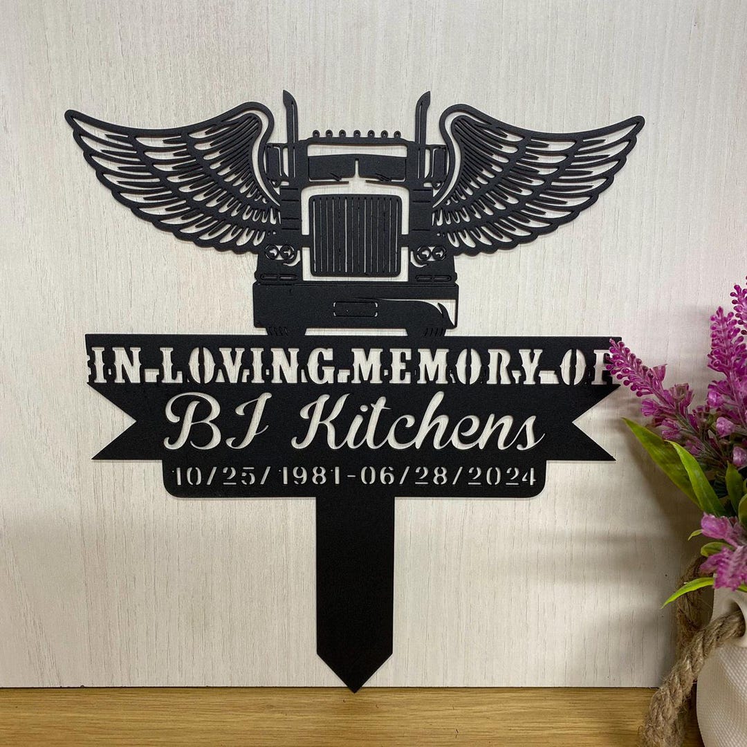 Custom Semi Truck Memorial Metal Grave Marker, in Loving Memory of ...