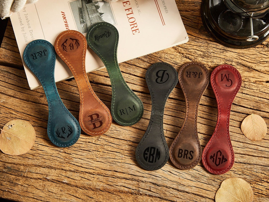 Personalized Leather Magnetic Bookmark, Engraved Leather Bookmark ...