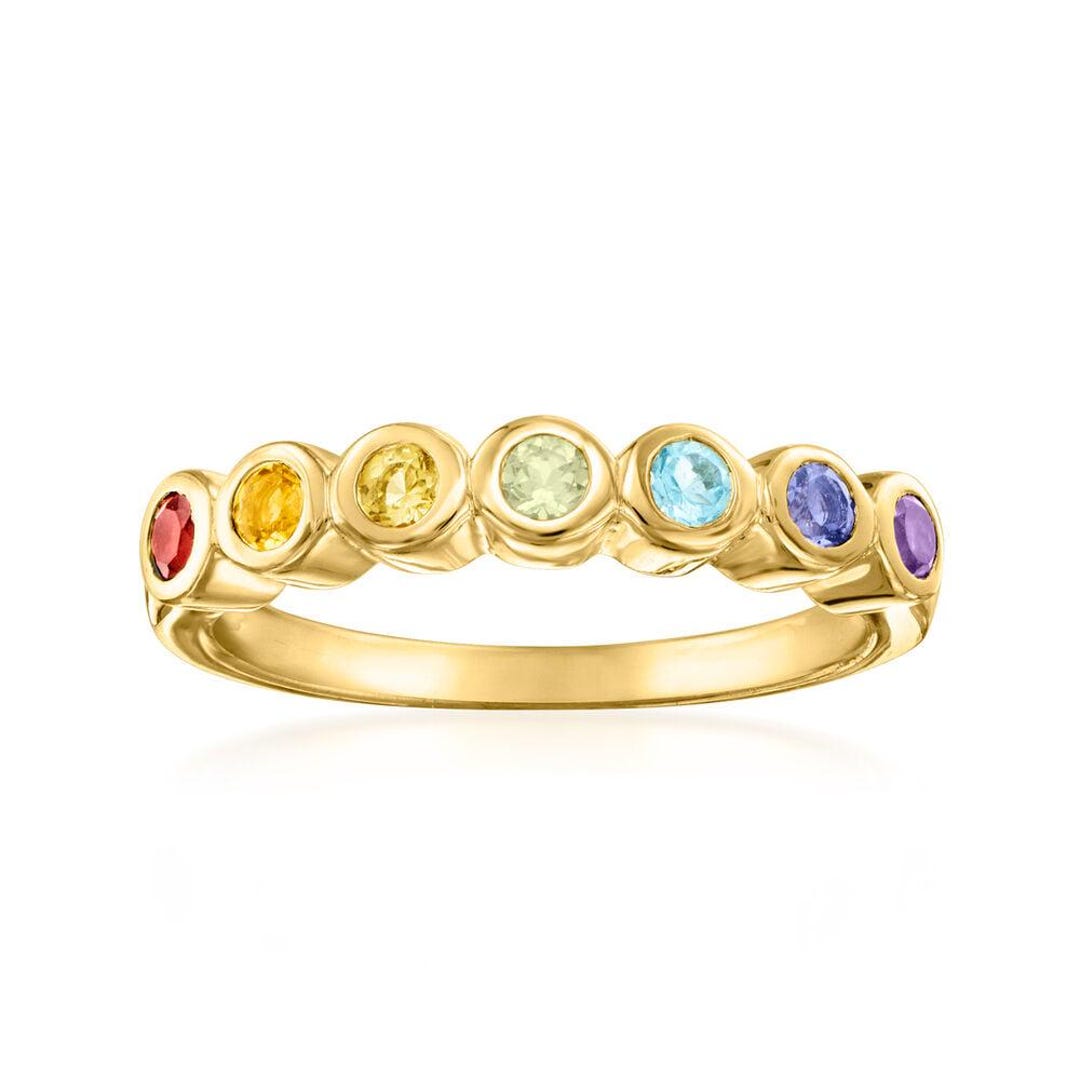 Bezel-set Multi-gemstone Ring, Silver Bezel Eternity Rainbow Ring ...