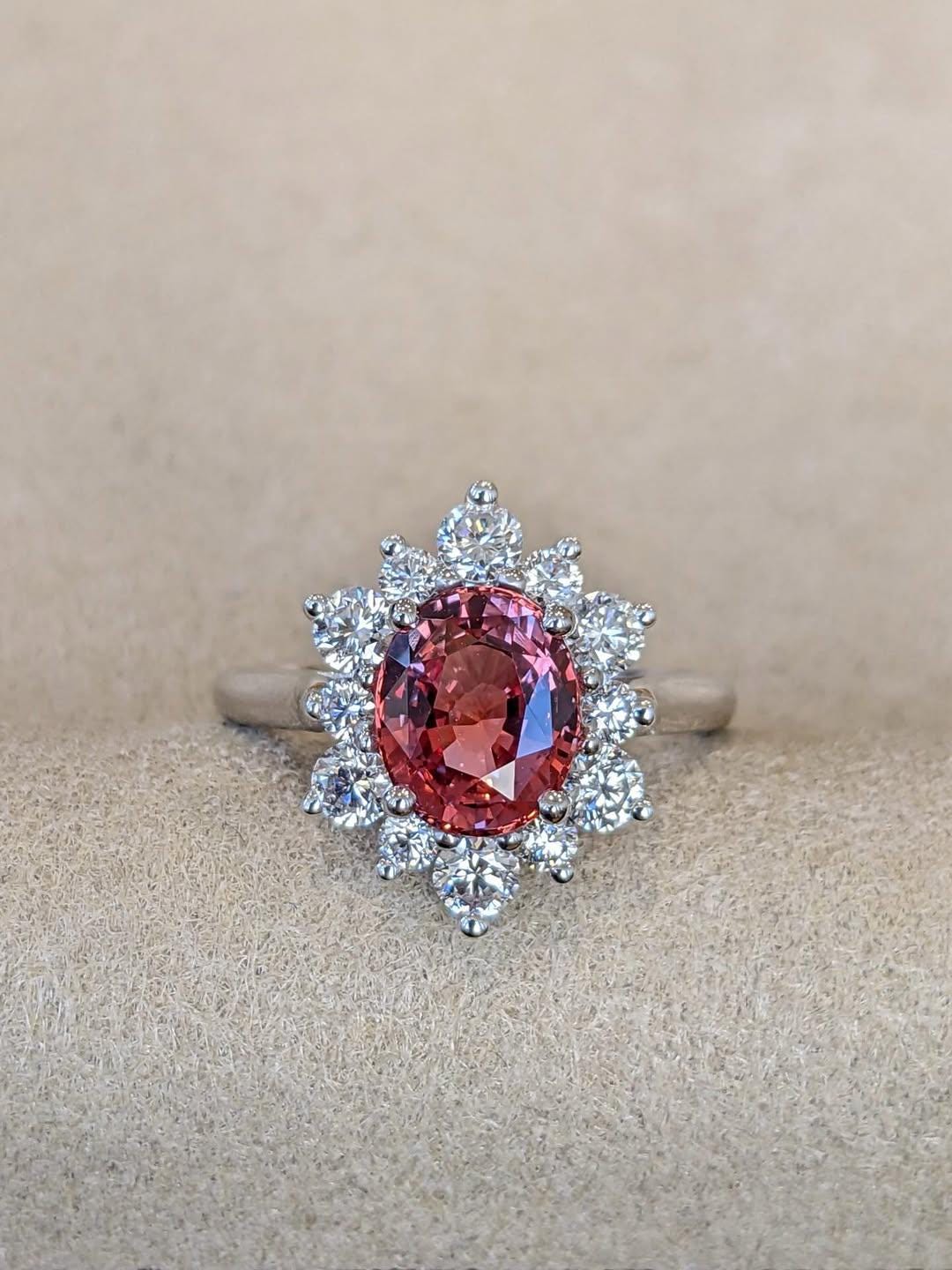 Pink Sapphire Holo Diamond Ring | Lab Grown Diamond Ring | Minimalist ...
