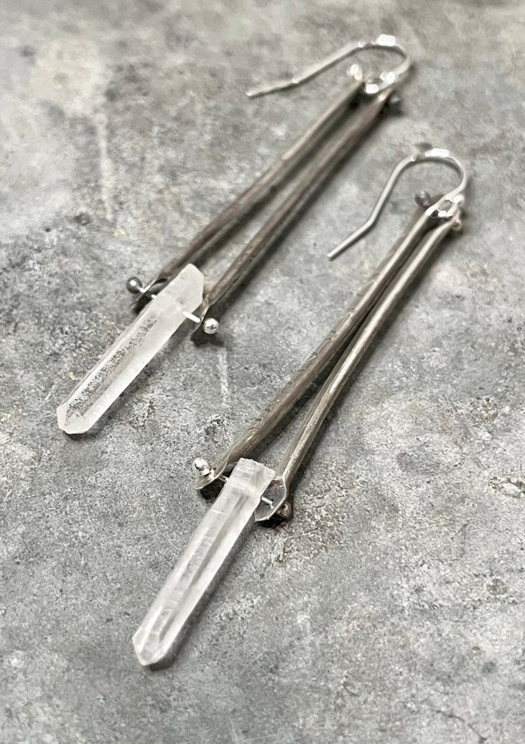 Quartz Point Double Wire Drop Earrings - Etsy