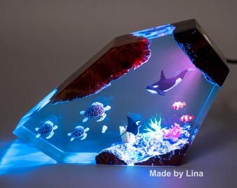 Orca Whale and Diver Resin Lamp, Killer Whale Night Light,epoxy Resin ...