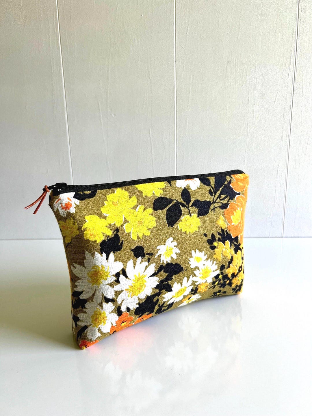 Retro Orange Floral Vintage Fabric Medium Zipper Pouch - Etsy