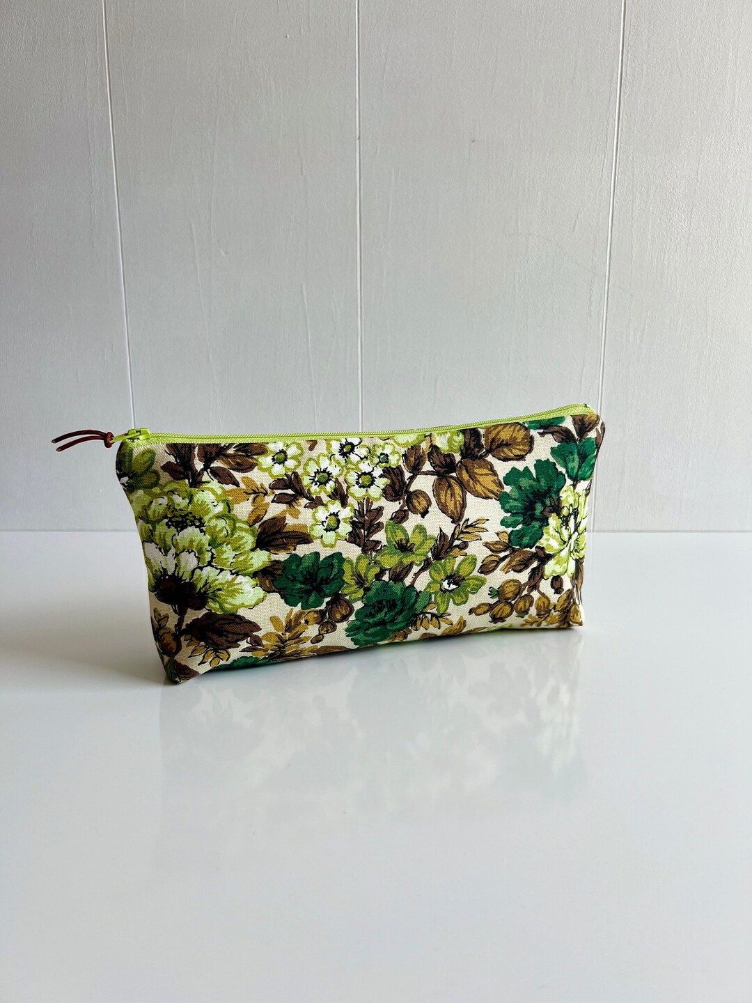 Green Floral Vintage Fabric Pencil Pouch - Etsy
