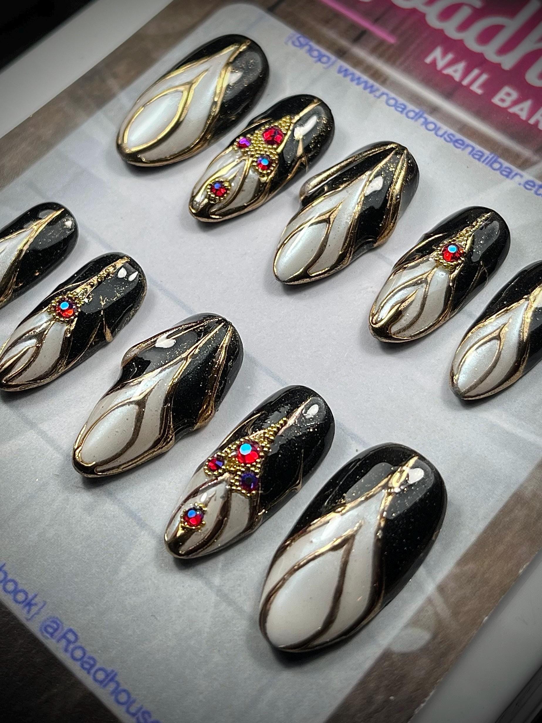 Sleep Token Press-on Nails | Black and Gold Handmade Nail Art | Gold ...