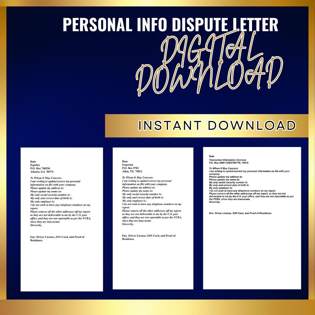 Personal Info Dispute Letter - Etsy