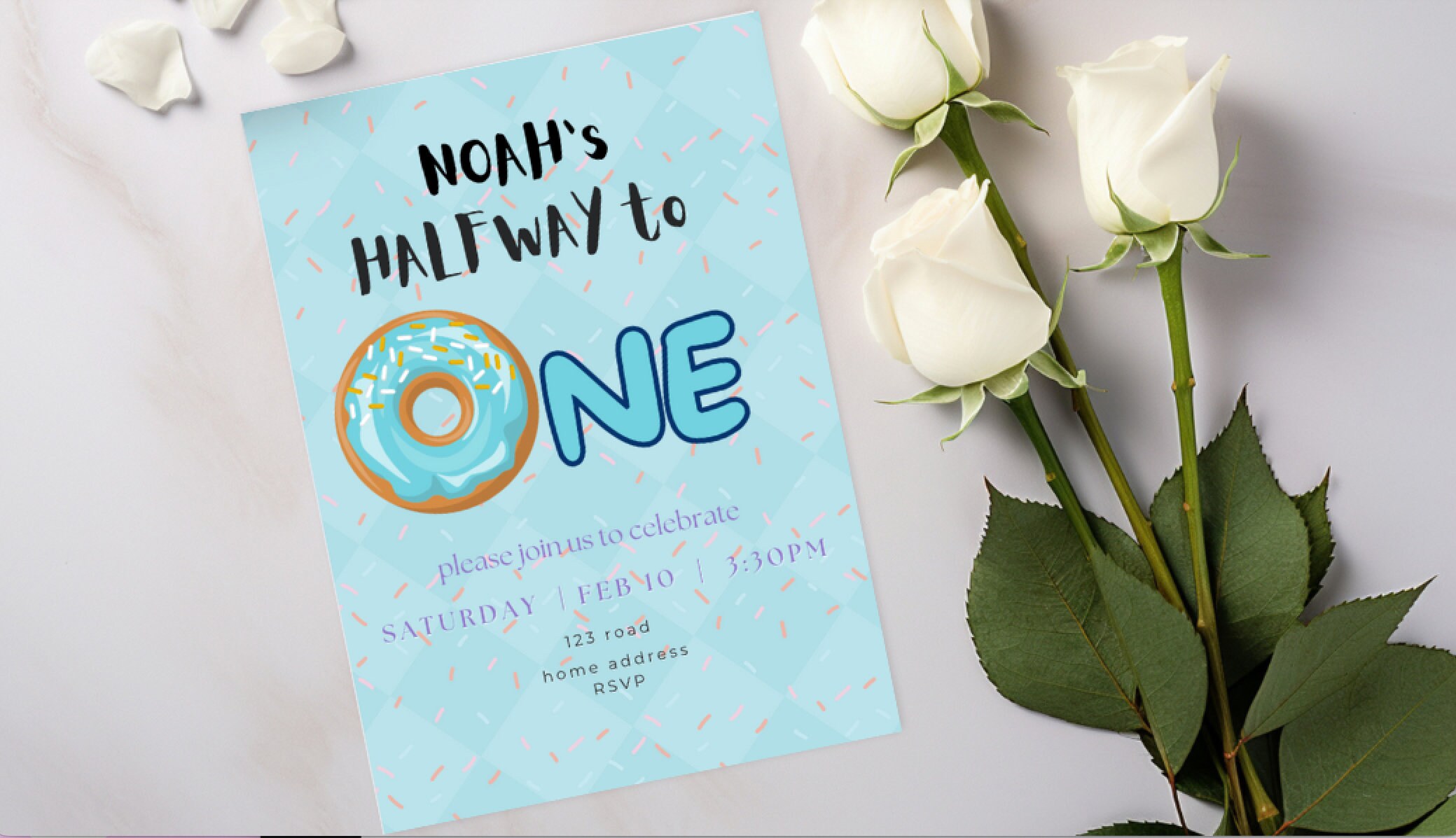 HALF BIRTHDAY INVITE, Donut Half Birthday Theme Invitation Template ...