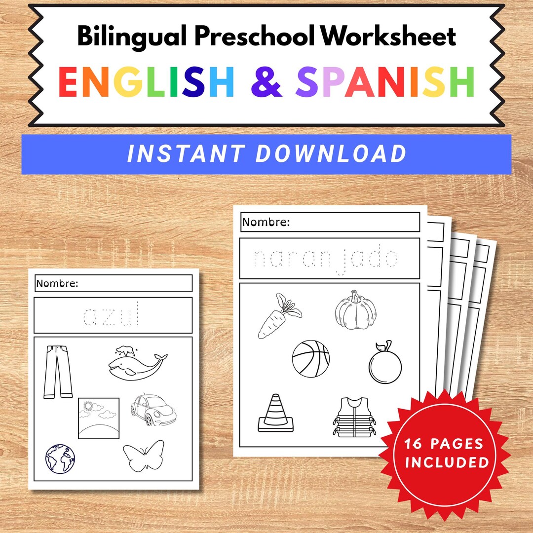 Bilingual Preschool Color Worksheets, English Spanish Tracing Pages ...