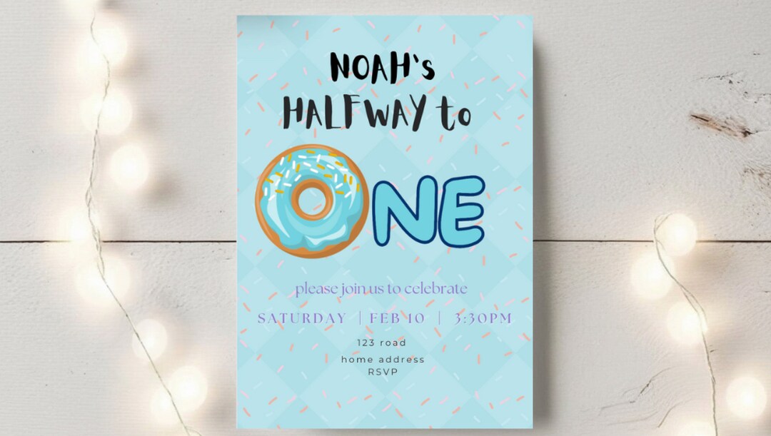 Donut Half Birthday Invitation Template, Blue Theme (digital Download ...