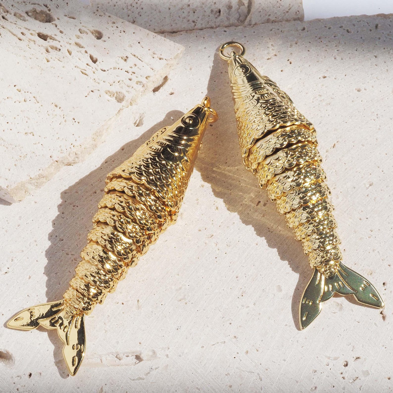 18K Gold Plated Large Sea Fish Pendant, Movable Fish Charm, DIY Jewelry ...
