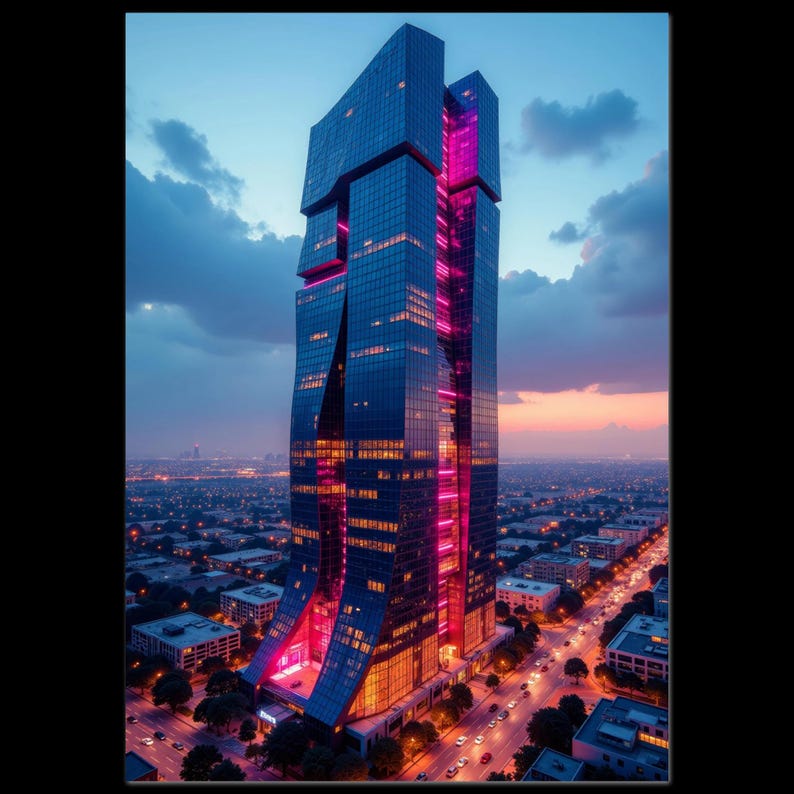 Purple Lightning Modern Skyscraper Wall Art | Wall Poster | Art Print ...
