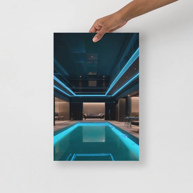 Aesthetic Blue Neon Night Swimming Pool - Etsy